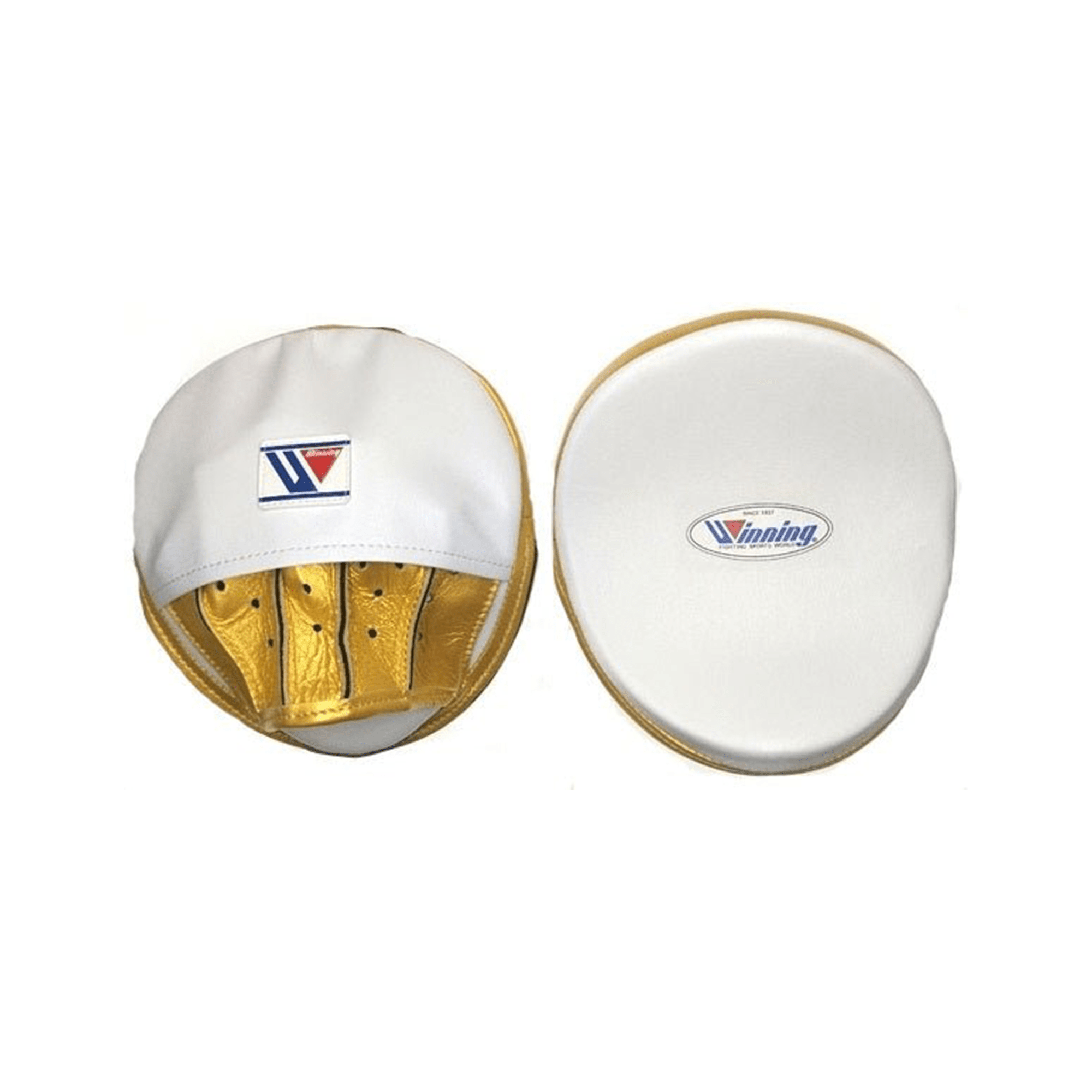 Winning Oval Curved Punch Mitts - White · Gold – Fight Shop
